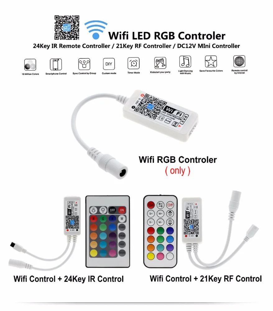 Dc5-24v Wifi Led Rgb Wireless Controller Rgbw Controller Ir / Rf Remote ...