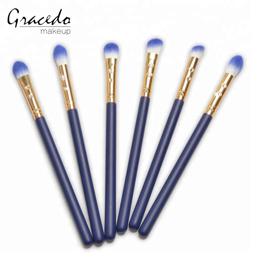 Blue Handle And White Blue Hair Makeup Brush Sets With Rings Carved On ...