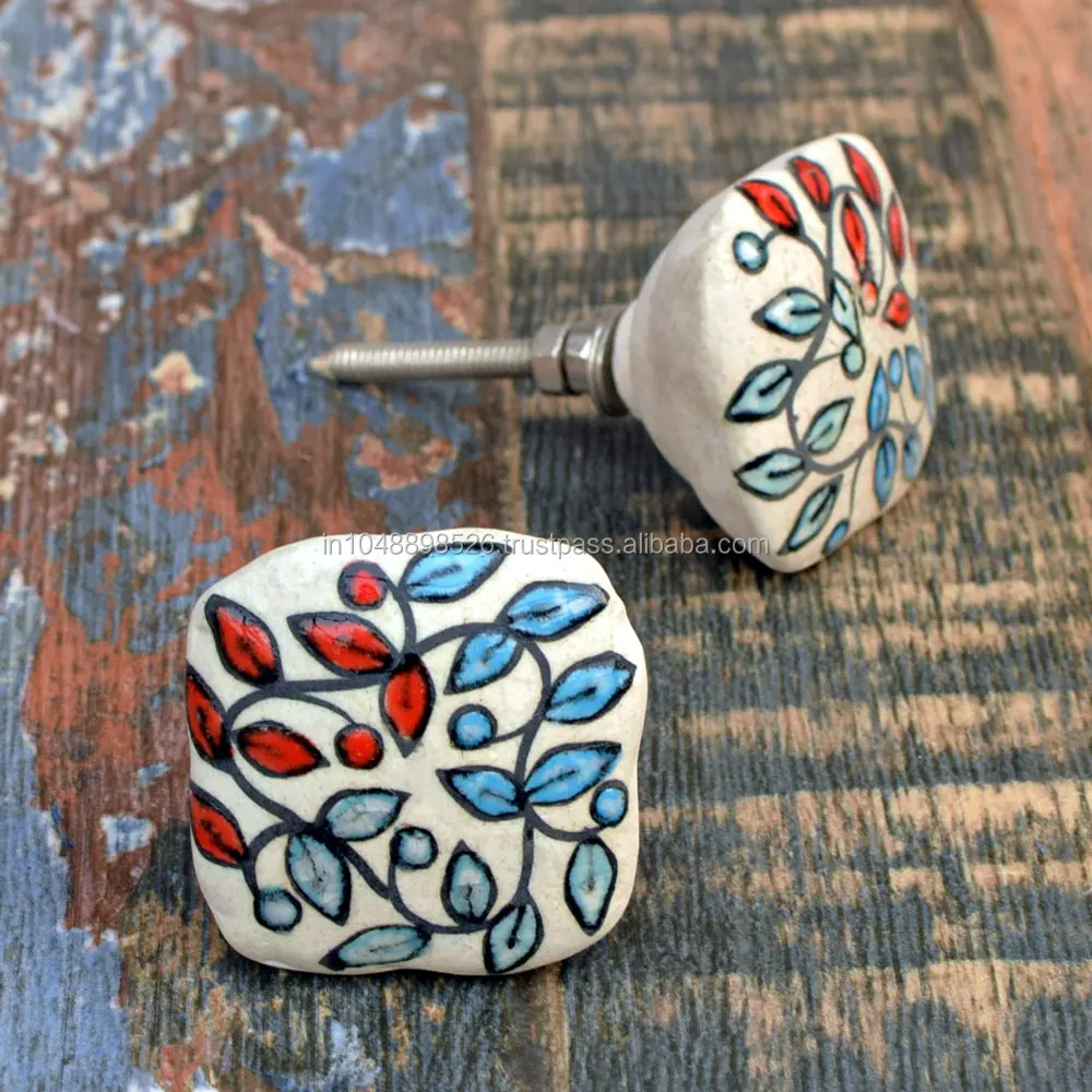 Shabby Chic Green Ceramic Knobs For Cabinets With Hand Crafted Antique Metal Backplate - Buy ...