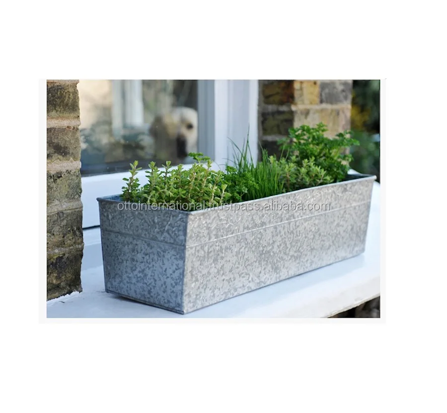Grey Zinc Galvanised Metal Garden Planter Solid Handmade Flower Planter ...