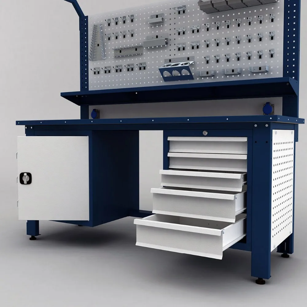 Steel Workshop Desk with Perforated Panel - Durable & Customizable