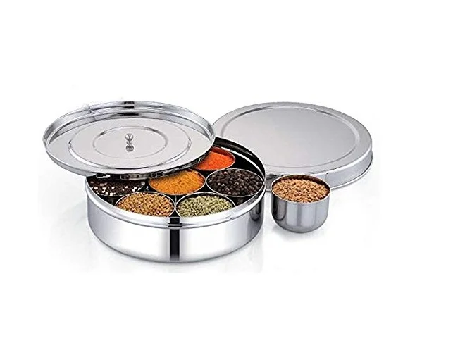 Stainless Steel Spice Box Masala Dabba Condiment Clear Transparent See ...