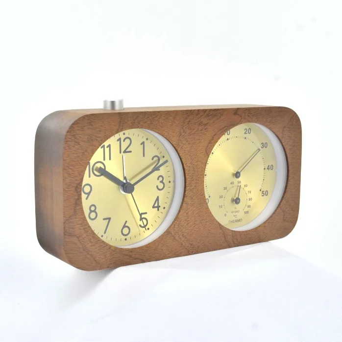 Arc-shaped Quartz Alarm Vintage Wood Table Clock with Night Light ...