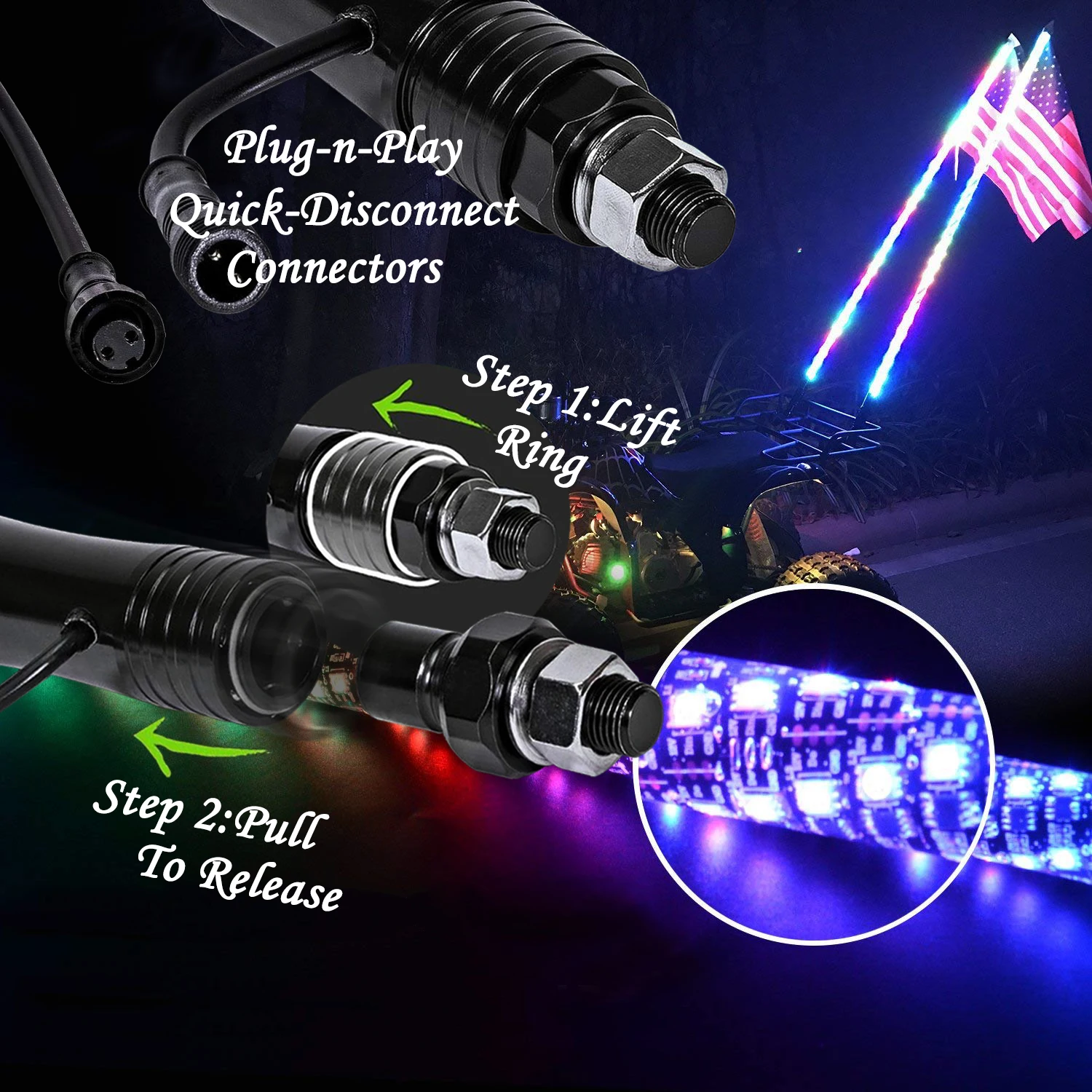Spiral Super Bright Dream Led Whip With Quick Disconnect Antenna Light ...