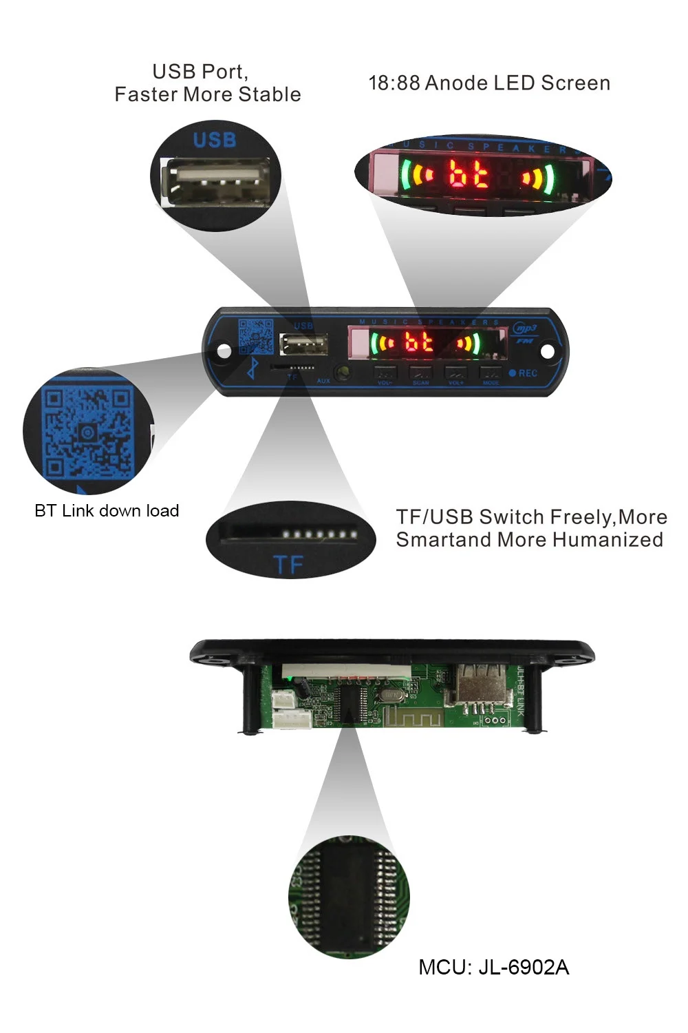 Usb Mp3 Player Circuit Audio Video Board BT LINK CX-9.0 APP Board