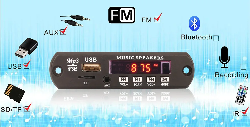747D USB MP3 Module - 128GB, FM Radio, and Remote Control