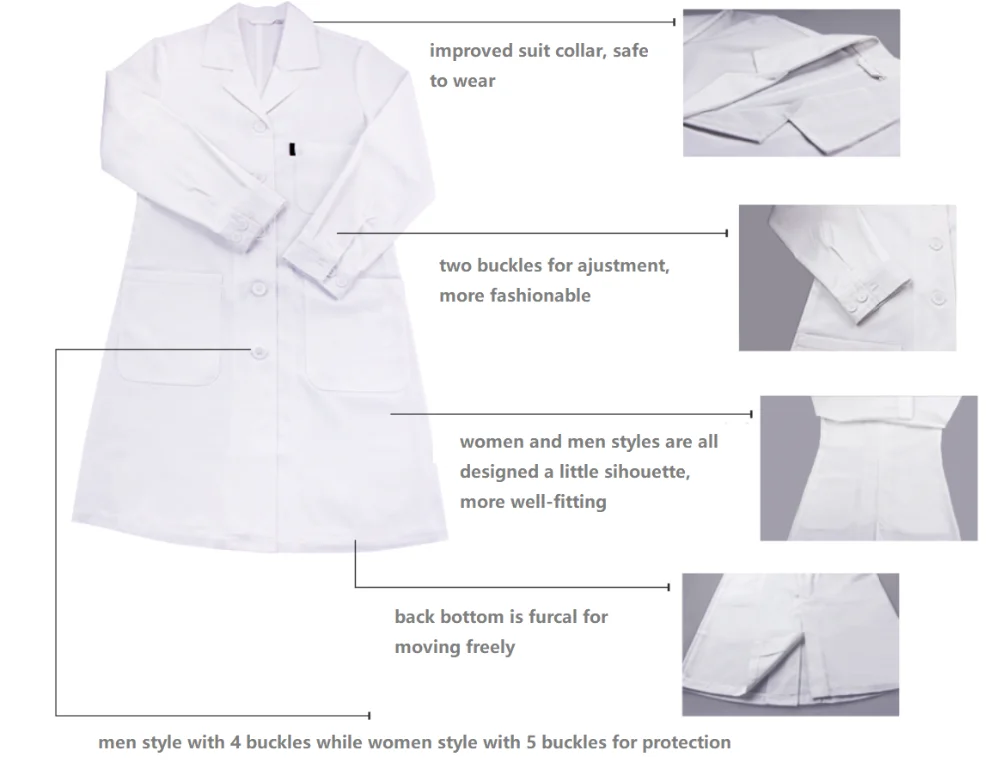 Professional Lab Coat For Women Men Long Sleeve,White,Unisex,High ...