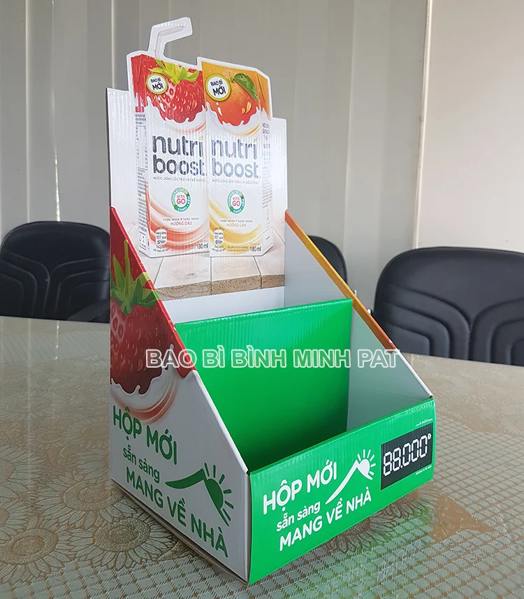 2 Tier Cardboard Display for Milk - Customizable Shelves