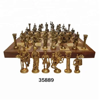 Antique Wooden Chess Board With Indian Brass Chess Pieces Set - Buy ...