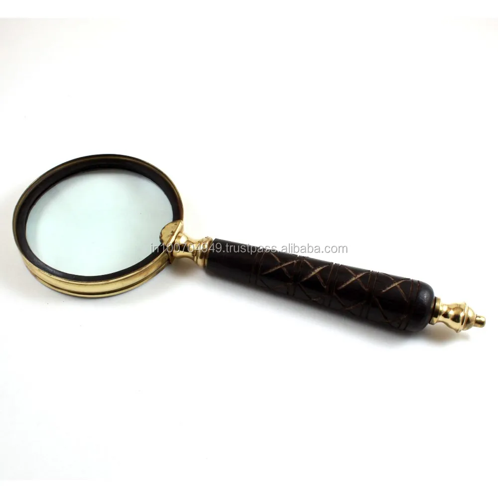 Brass Nautical Hand Held Magnifier 3" Magnifying Glass Lens Wooden ...