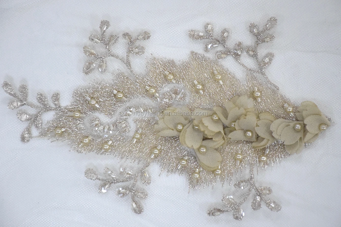 2018 New Design 3d Flower Beaded Lace Fabric With Pearls And Sequins ...