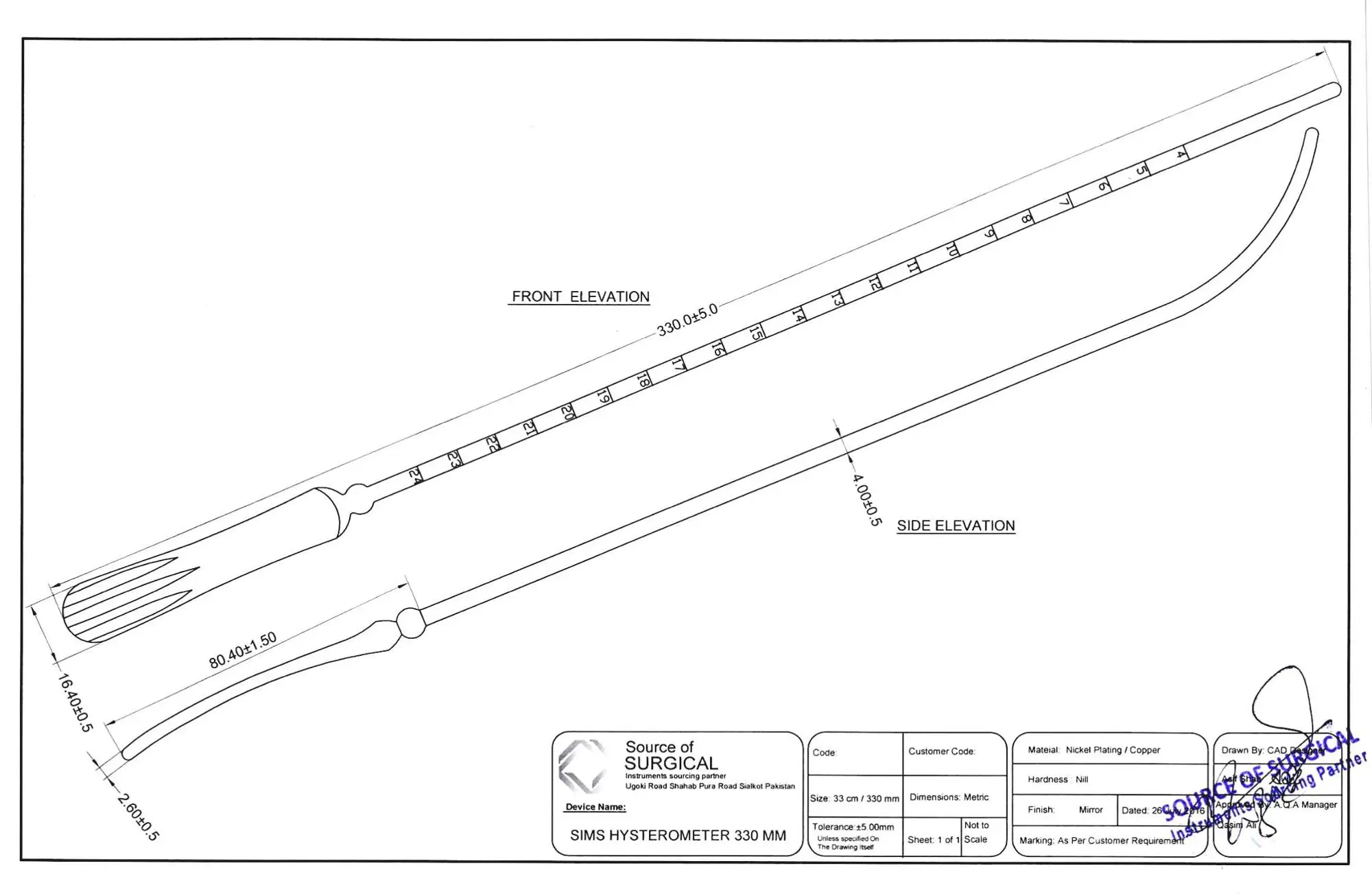 Sims Hysterometer Uterine Sound for Precision Measurement