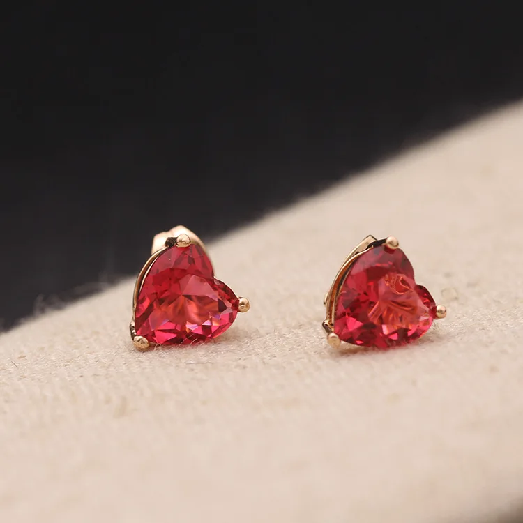 Heart Shape Red Ruby Wedding Stud Earrings For Women - Buy Ruby ...