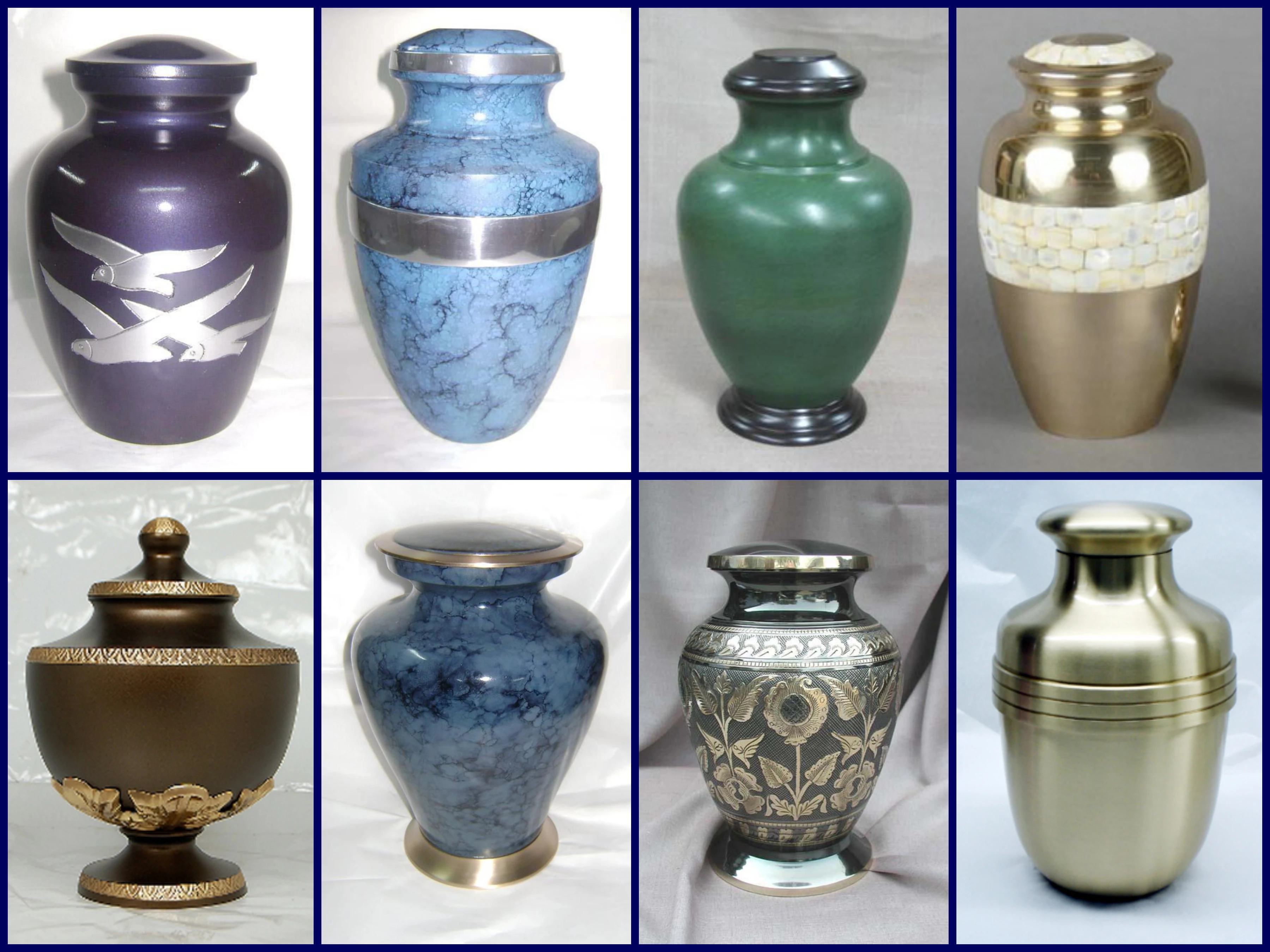 Solid Antique Brass Urn Blue Enamel Pattern High Gloss Modern Style ...