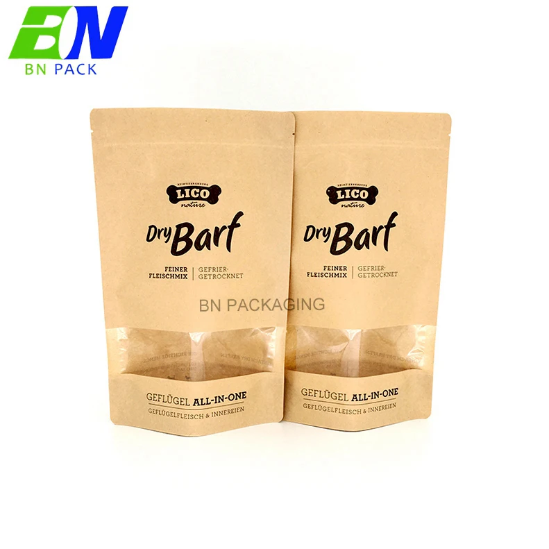 Biodegradable Waterproof Paper Bag Stand Up Pouch Zipper Pet Bag For ...