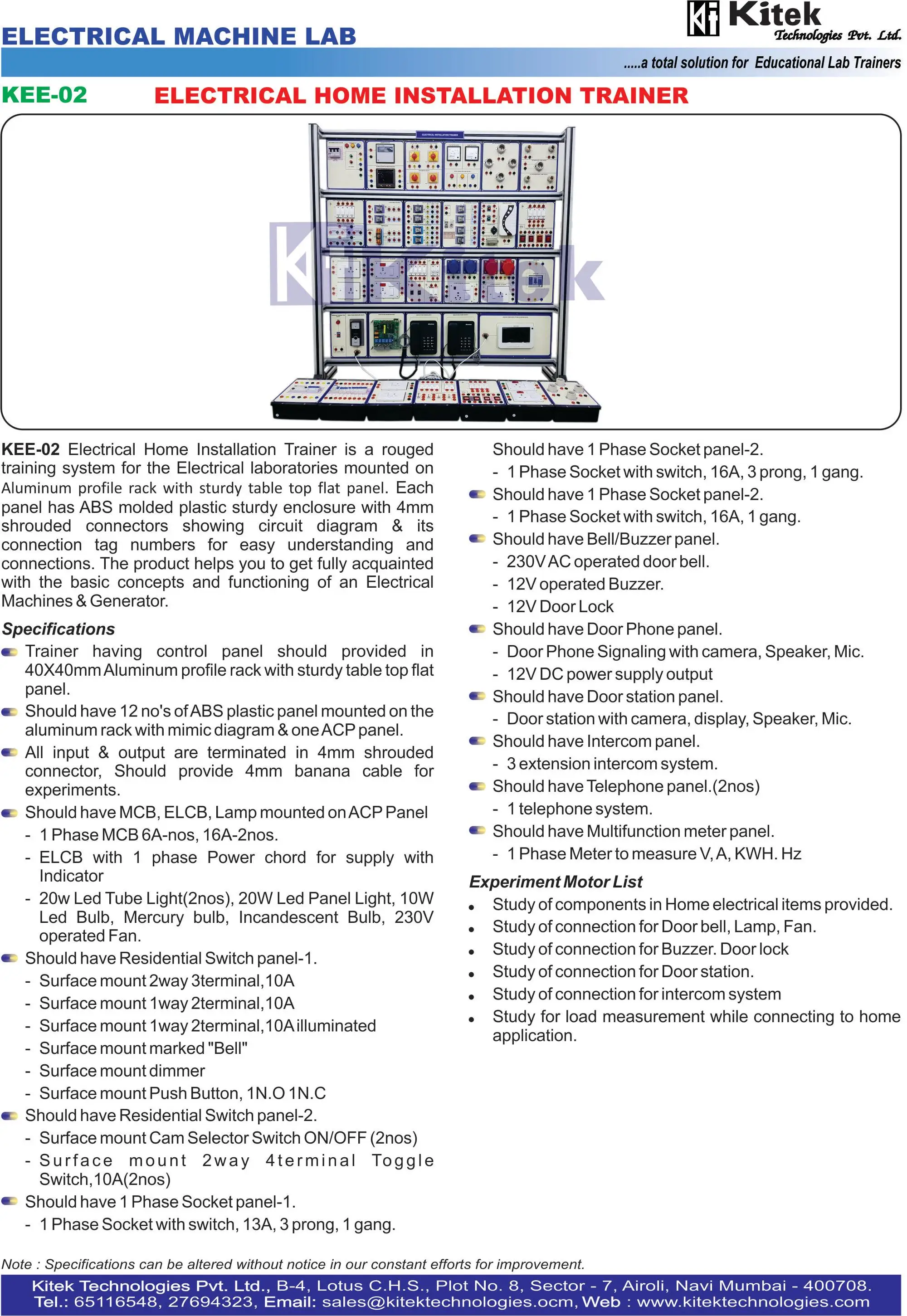 Power Distribution System Panel - Trainer for Electrical Machines