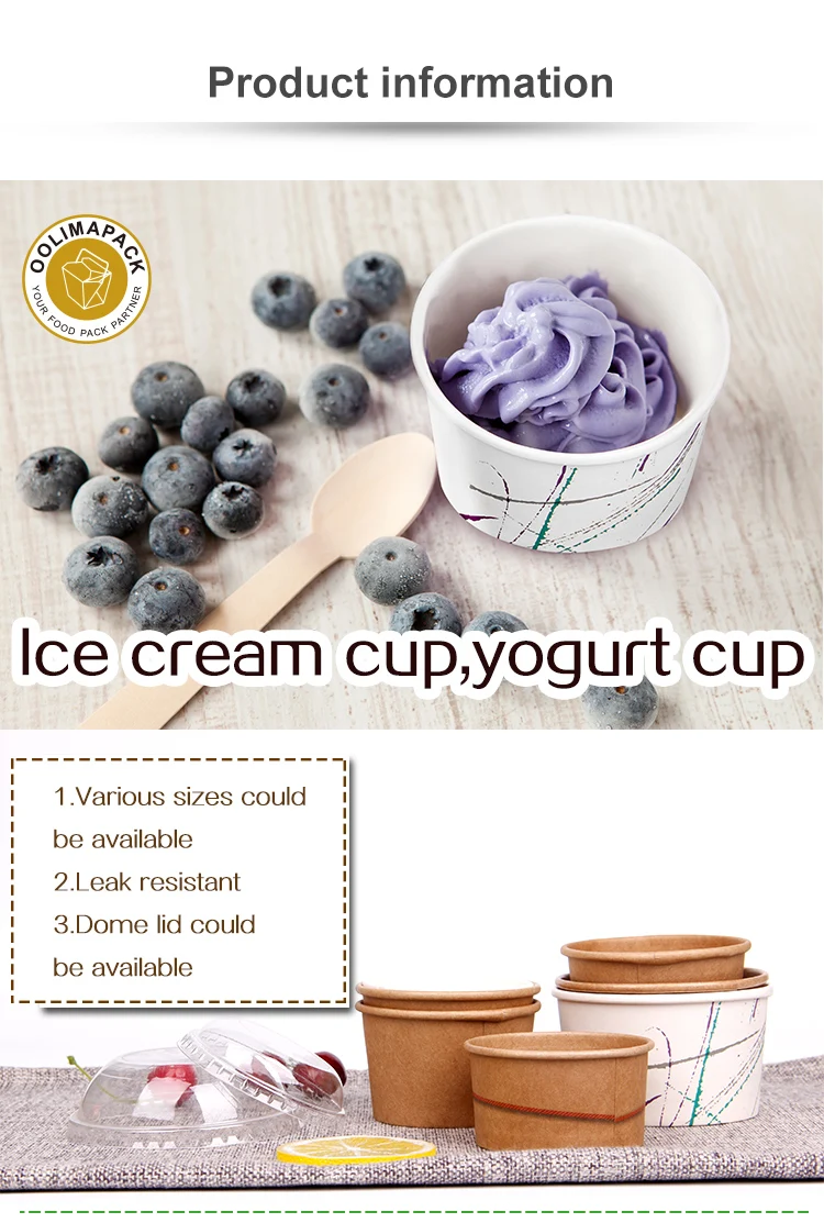 Kraft Paper Ice Cream Cup with Lid -Disposable & Versatile