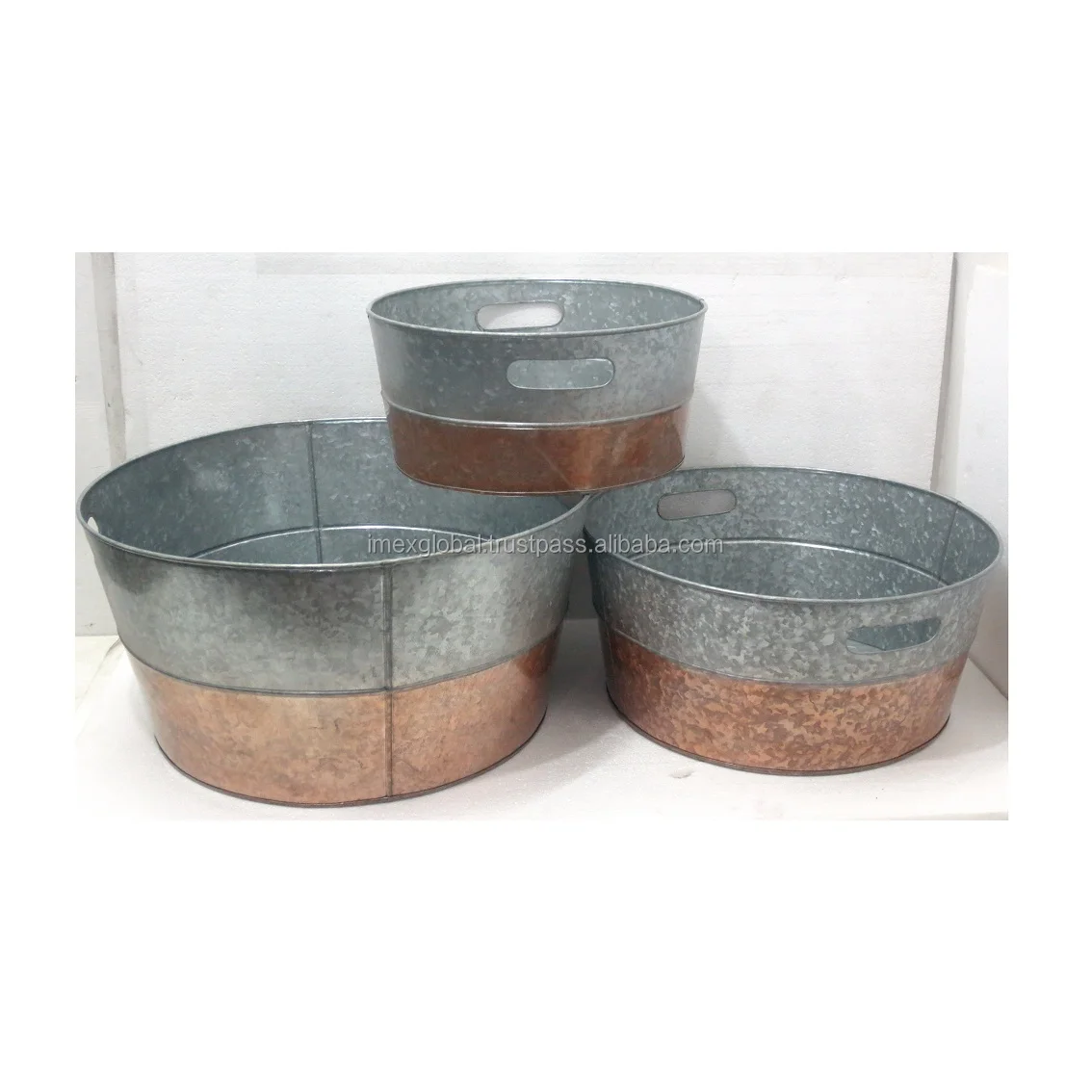 Metal Planters Iron Rope Handle Embossed Primitive S/3 Flower Pots ...