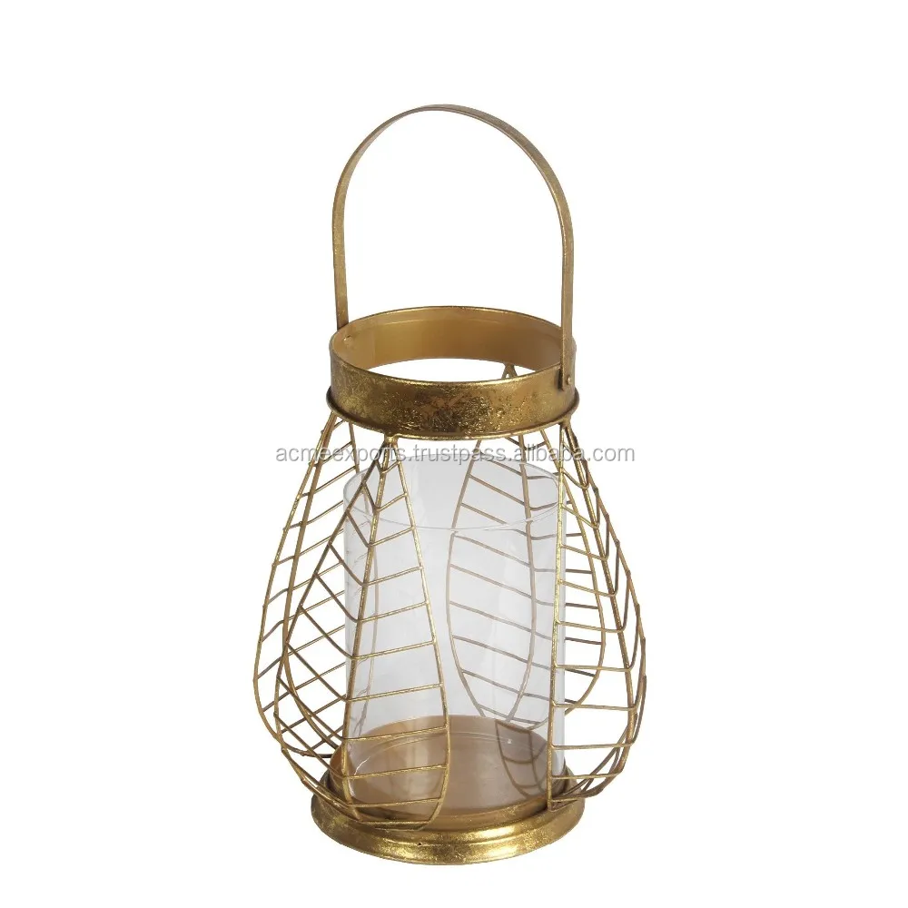 Wire Leaf Design Metal Lantern Candle Holders Decorative Candle Lantern ...