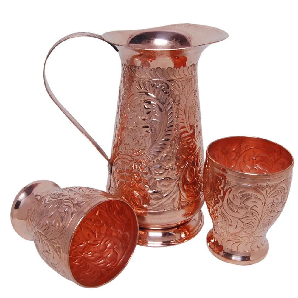 Copper Water Jug and Glass Set for Dining and Home Tableware