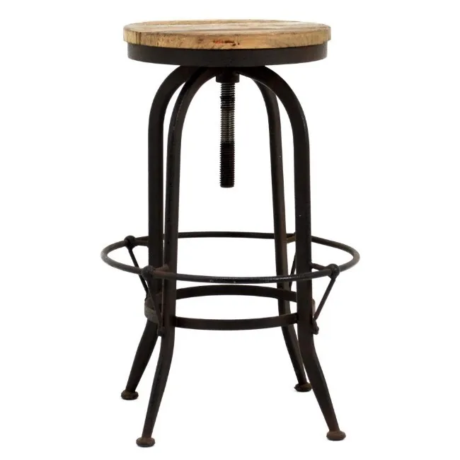 Industrial & Vintage Black Iron Metal Revolving Bar Stool With Round ...