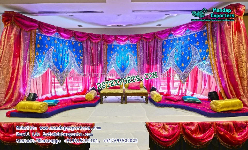 Mughal Style Mehndi Stage Embrodried Backdrops Royal Indian Wedding ...