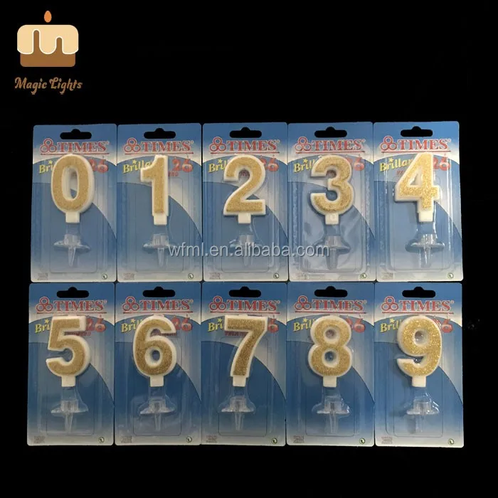 0 to 9 Gold Glitter Number Birthday Candles - Magic Lights