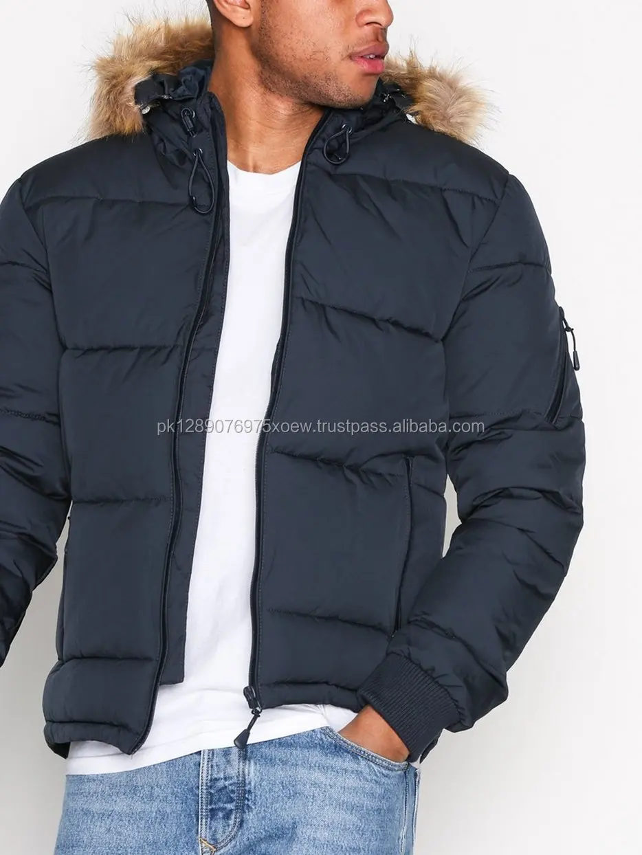 Mens Puffer Jacket with Fur Wolf Puffer down Filled Quilted Detachable ...