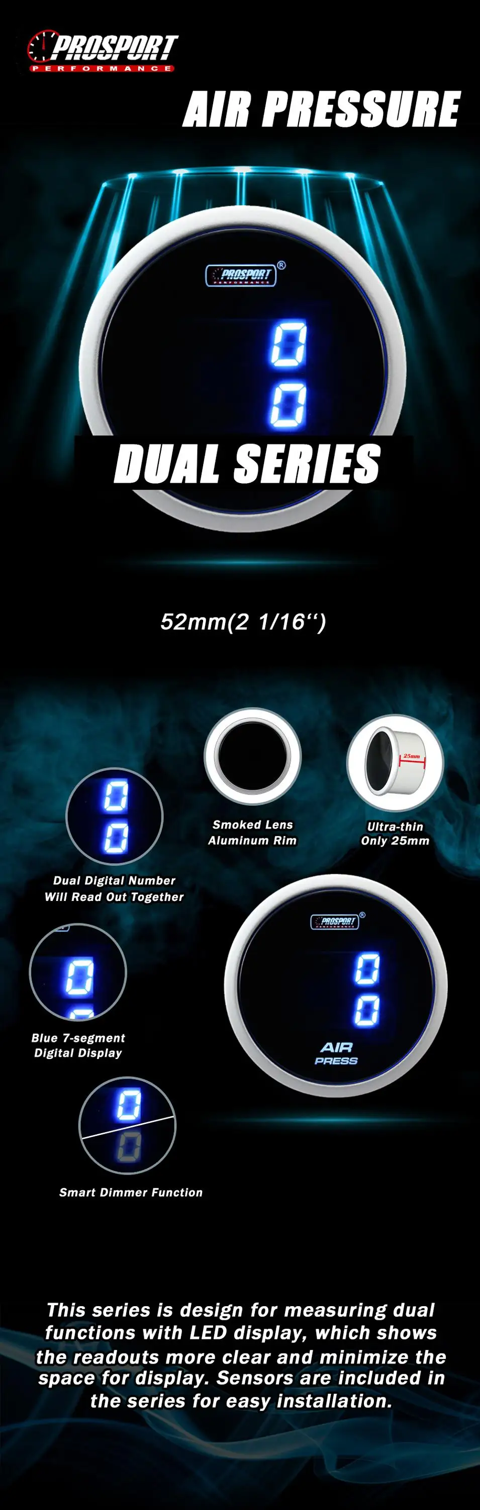 52mm Digital Air Suspension Gauge With Electronic Sensor Products from ...