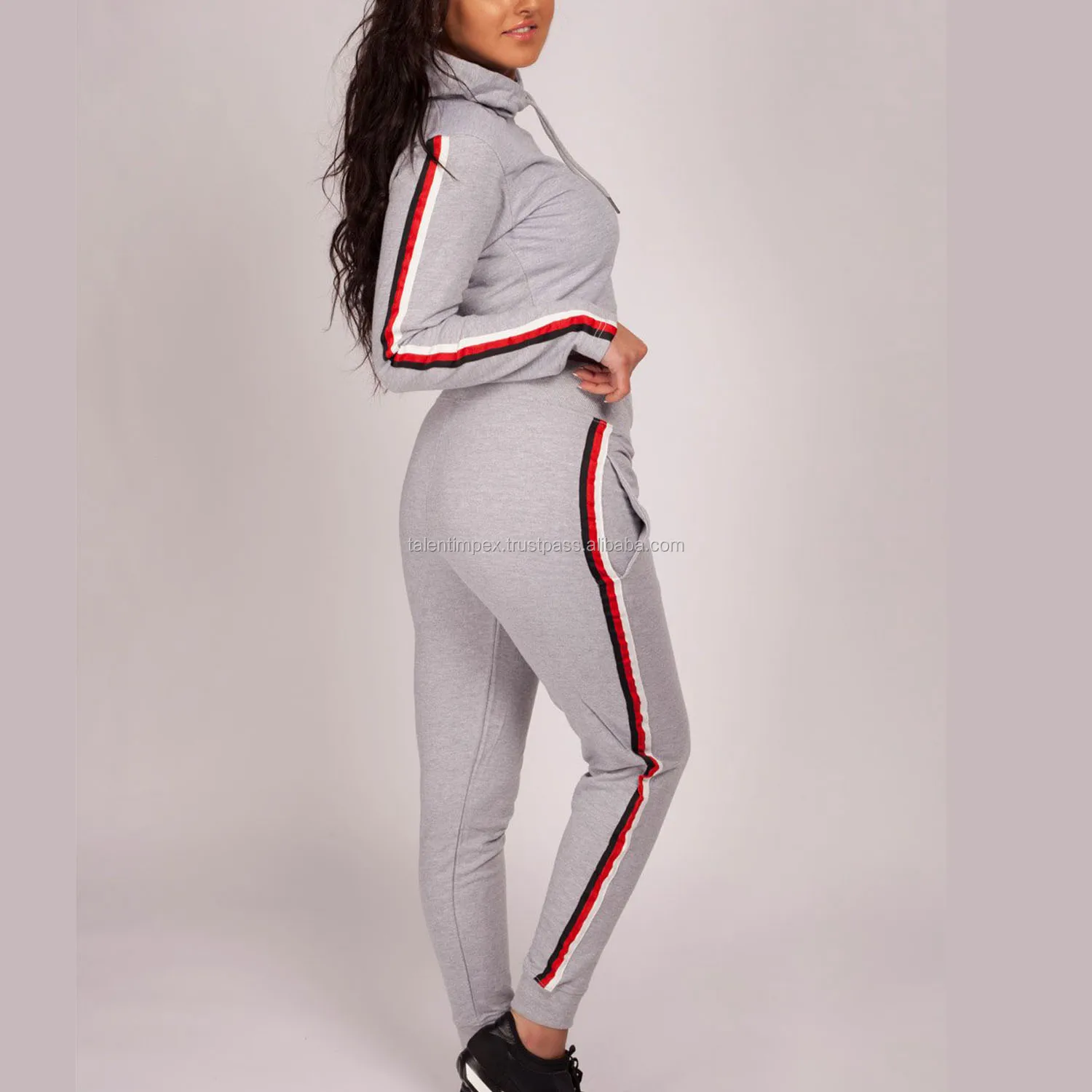 Fleece Track Suit Custom Side Stripe Ladies Tracksuit Slim - Buy Custom ...