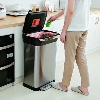 40l Compactor Trash Can Trash Compression Trash Can Stainless Pedal Bin ...