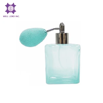 Light Blue 60ml Rectangular Glass Perfume Bottle With Bulb Atomizer ...
