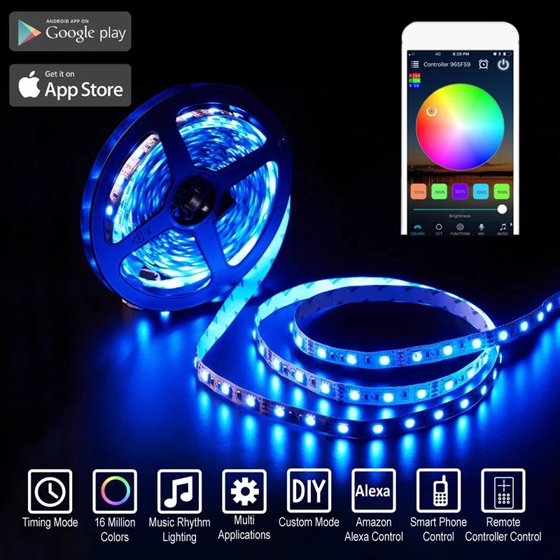 Smart Led Strip 5m 60leds/m 5050 Rgb Wifi Led Strip Light With Alexa ...