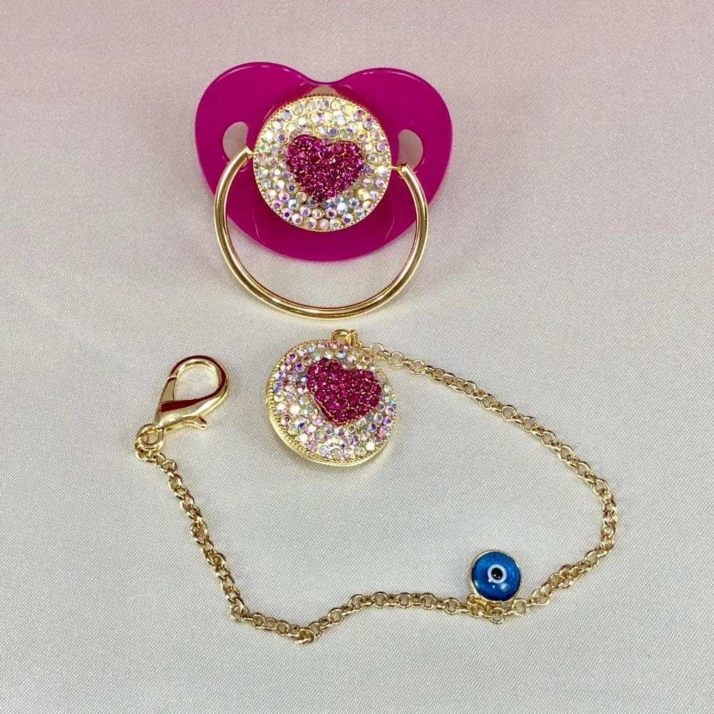 Baby Pacifier With Pink Heart High Quality Pink Baby Pacifier Clip ...