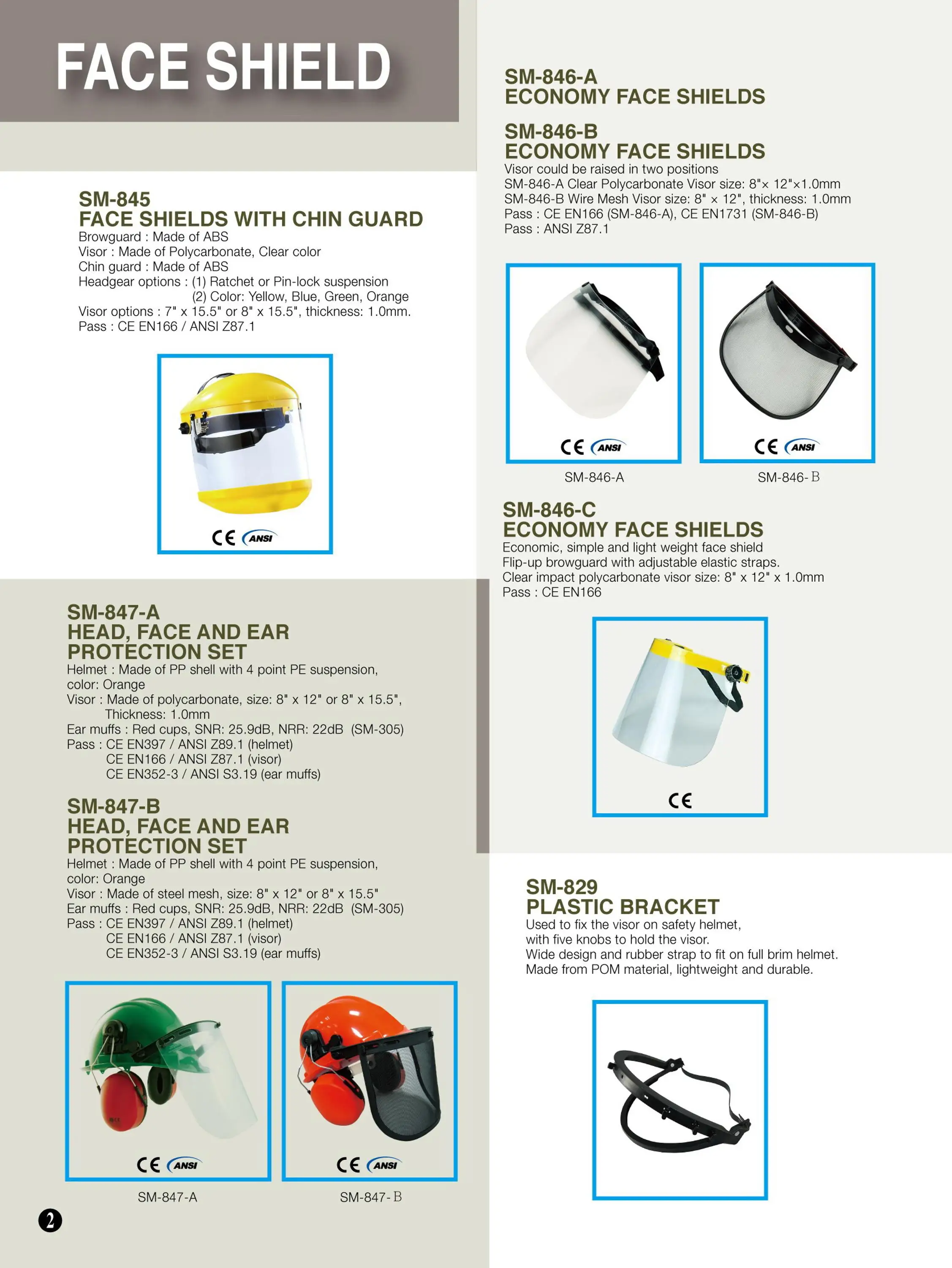 Ce En166 Ansi Z87.1 Clear Face Shield With Ear Muffs - Buy Ce En166 ...