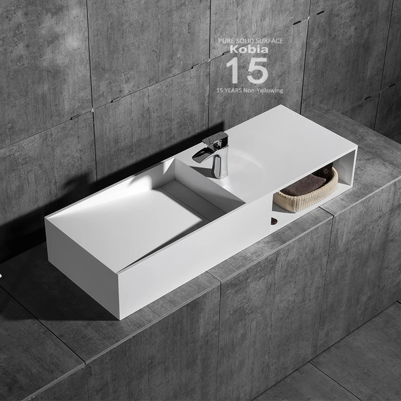 Modern Wall Mount Bathroom Countertop Sink Wash Basin Rectangular Solid ...