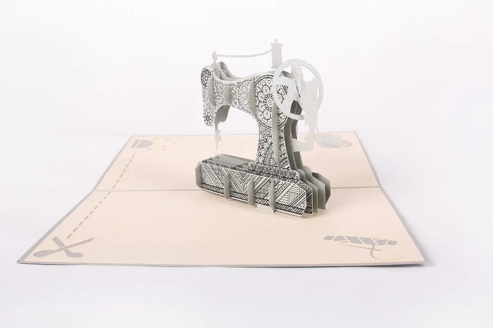 New Design Intricated Printing 3d Card Sewing Machine Pop Up Card For ...