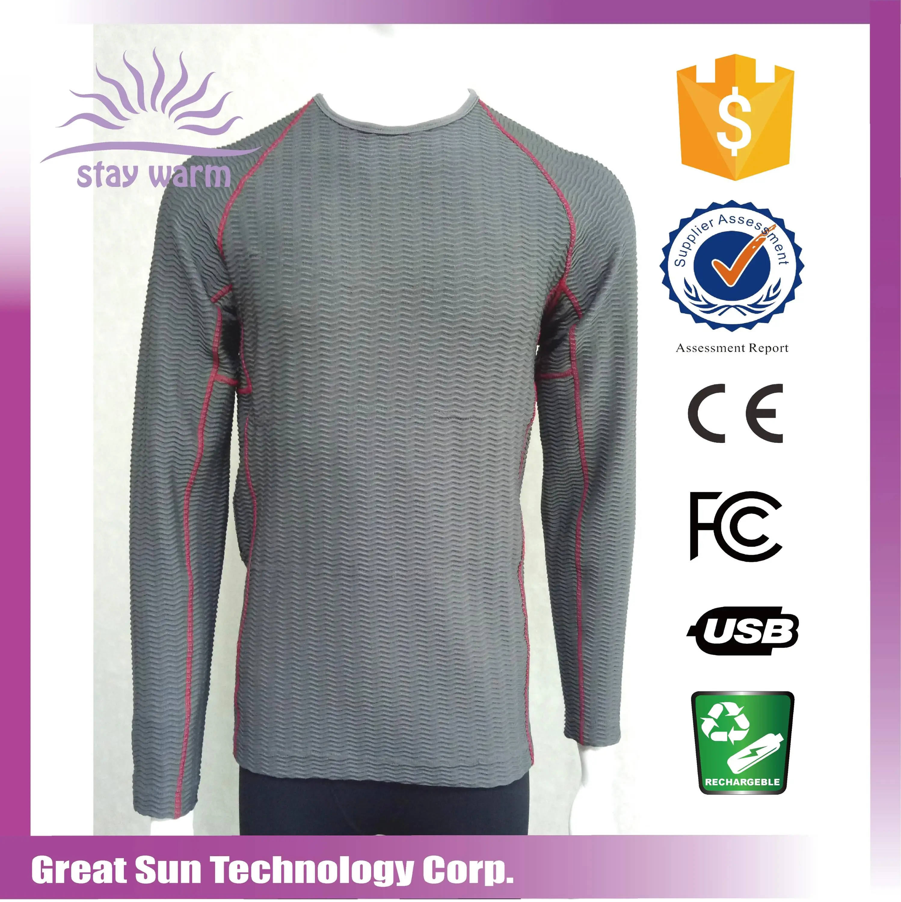 Battery Powered Electrical Heated Underwear Battery Heated Shirt - Buy ...