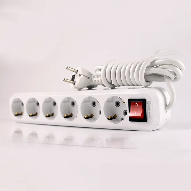 Extension 6 Socket With Grounding With Button White 2m 3m 5m 16 A ...