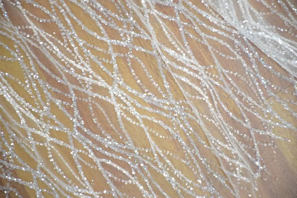 Elegant French White Shining Glitter Lace Wedding Dress