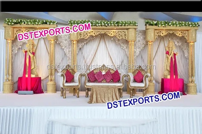 Traditional Indian Wooden Pillars Stage Handmade Wooden Carved Double ...