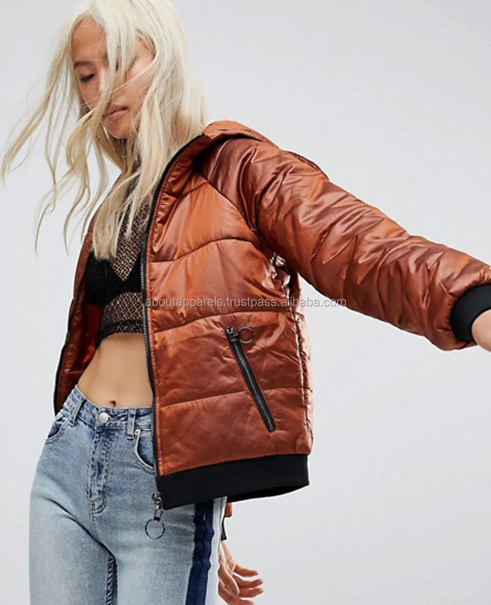 Custom Women Wear Jackets With Zippers And Buttons Hooded Down Puffer ...