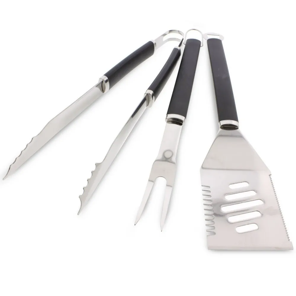 3 Pcs Stainless Steel Snap On Bbq Tool Set With Fork,Tongs,Spatula ...
