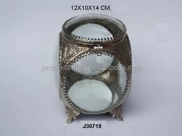 Handmade Six Compartment Glass Box with Brass Fittings