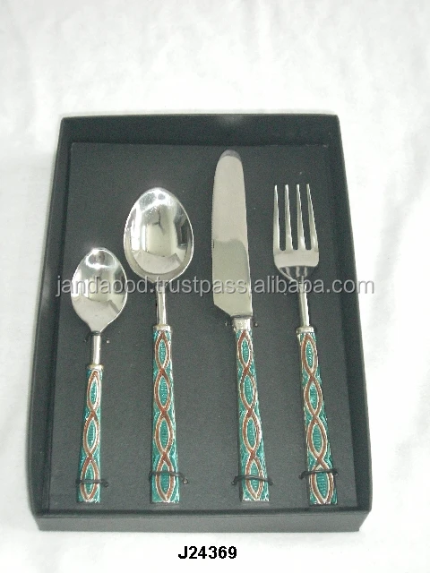 Steel Cutlery Set With Bone Mosaic Handle In Natural Polish Finish ...