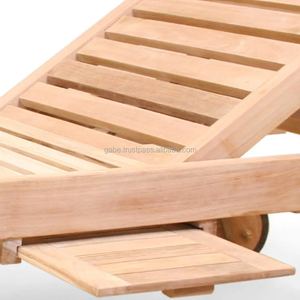 Sun Lounger Bed - Simple Design Teak Wood Natural Color
