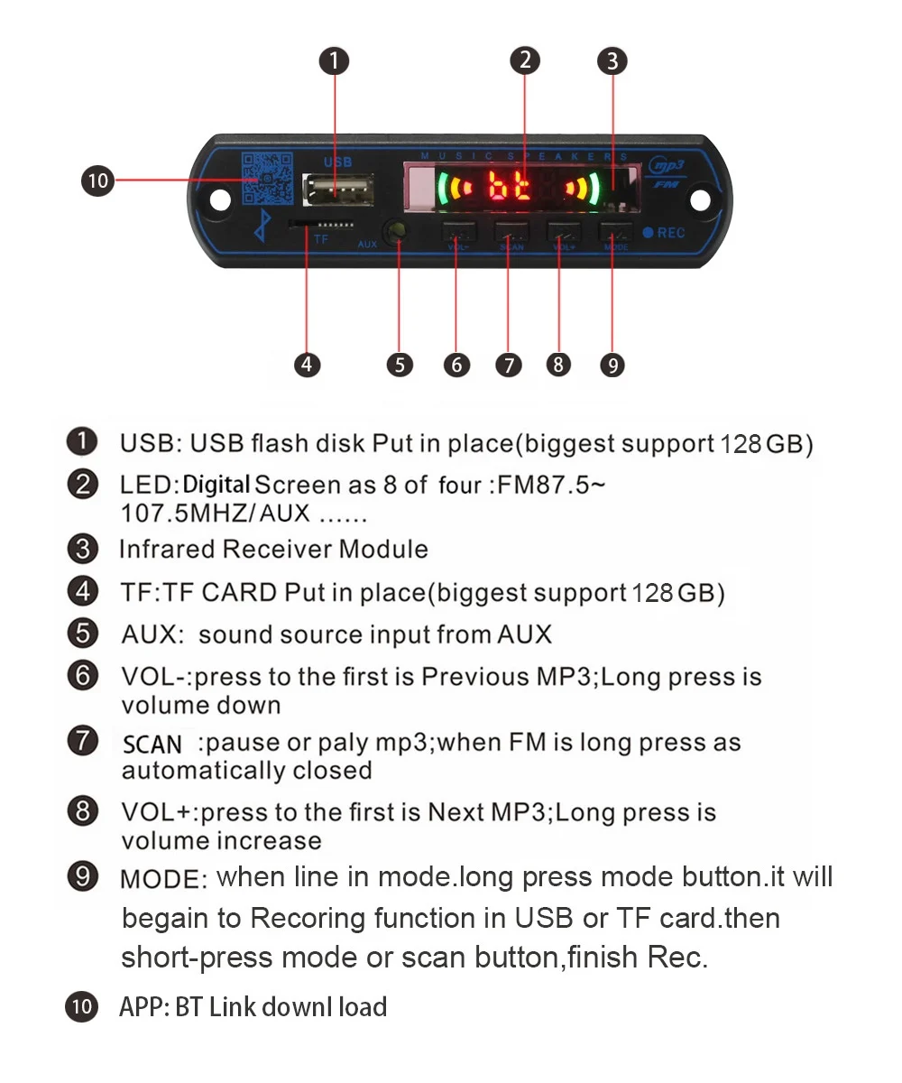 Vire Usb Sd Mp3 Player Circuit Board Bt Link Cx-9.0 App Board - Buy ...