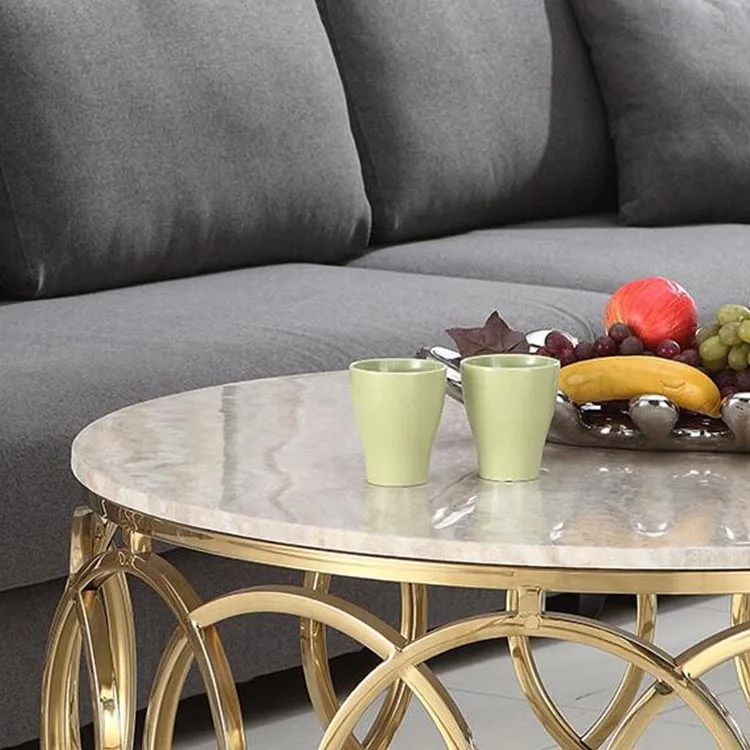 Modern Luxury Design Marble Travertine Coffee Table Tea Table With Gold ...