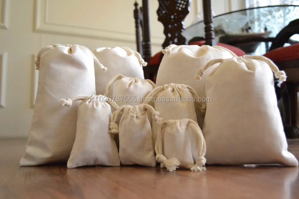 3 X 4 Inches Cotton Muslin Bag. 100% Organic Cotton Natural Reusable ...