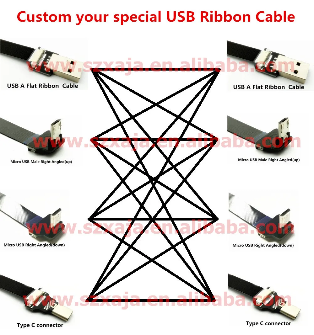 XAJA 90 Degree up Angle Mini USB to Micro USB Ribbon FFC Flat Ribbon ...